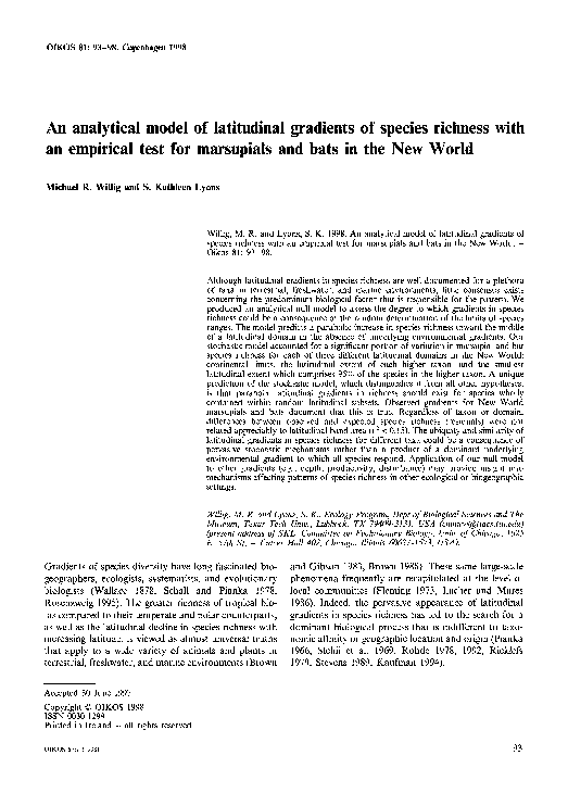 (PDF) An Analytical Model of Latitudinal Gradients of Species Richness ...