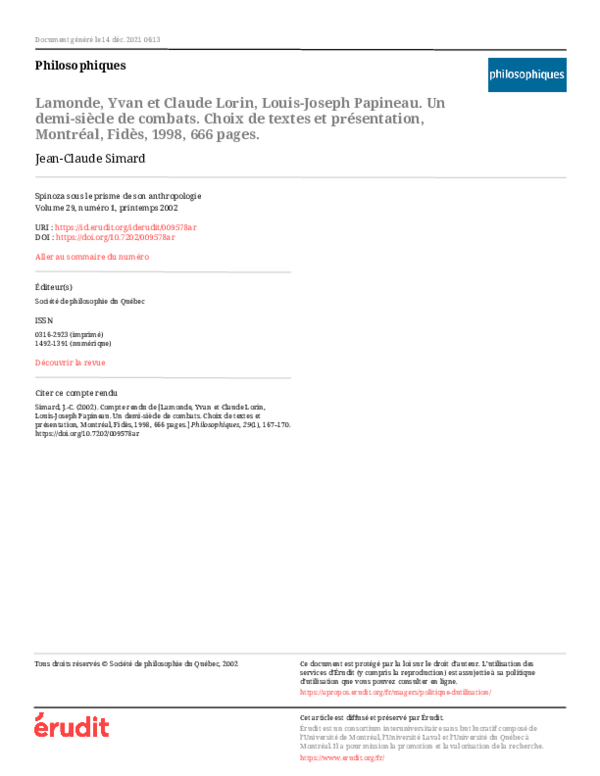 (PDF) Lamonde, Yvan et Claude Lorin, Louis-Joseph Papineau. Un demi ...