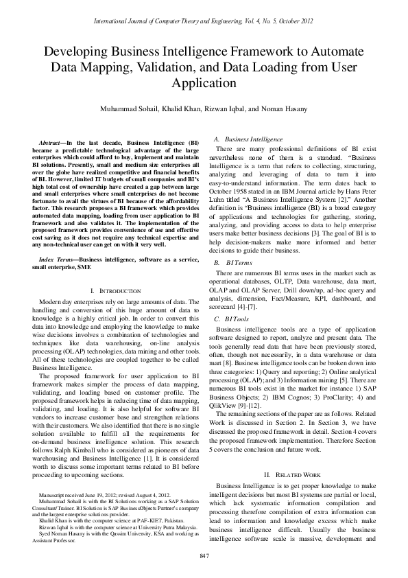 (PDF) Developing Business Intelligence Framework to Automate Data ...