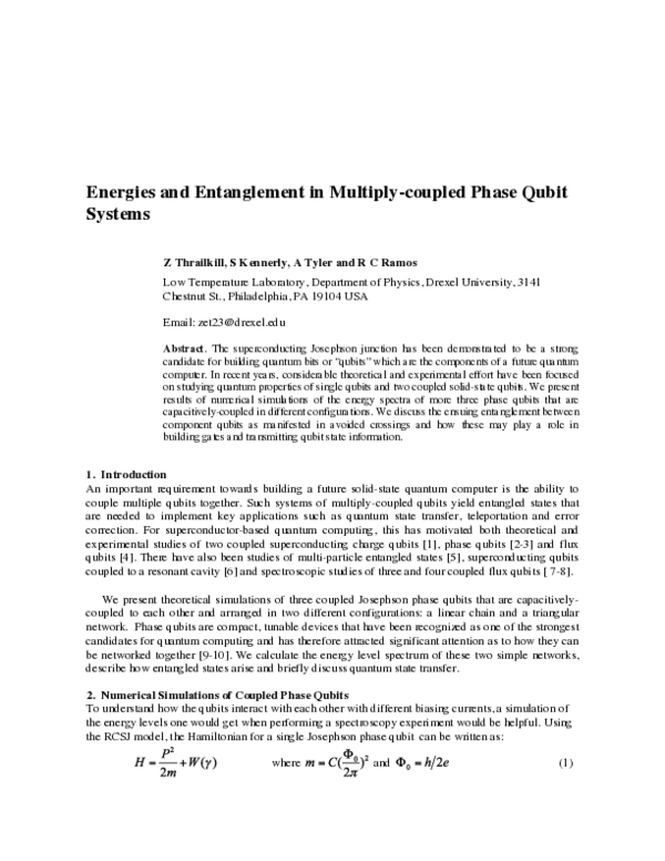 (PDF) Energies and entanglement in multiply-coupled phase qubit systems