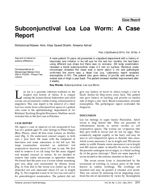 (PDF) Subconjunctival Loa Loa Worm: A Case Report | Afsar Shaikh ...