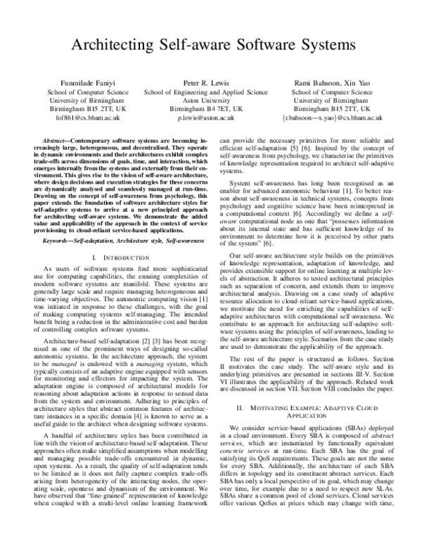 (PDF) Architecting Self-Aware Software Systems