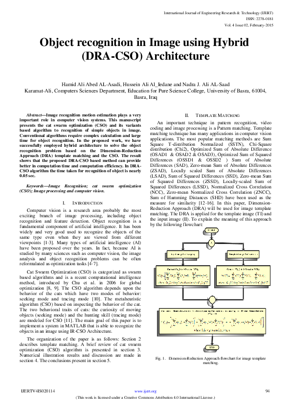 (PDF) Object recognition in Image using Hybrid (DRA-CSO) Architecture
