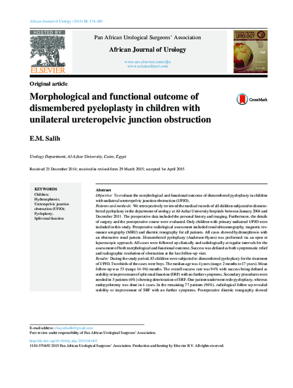 (PDF) Morphological and functional outcome of dismembered pyeloplasty ...