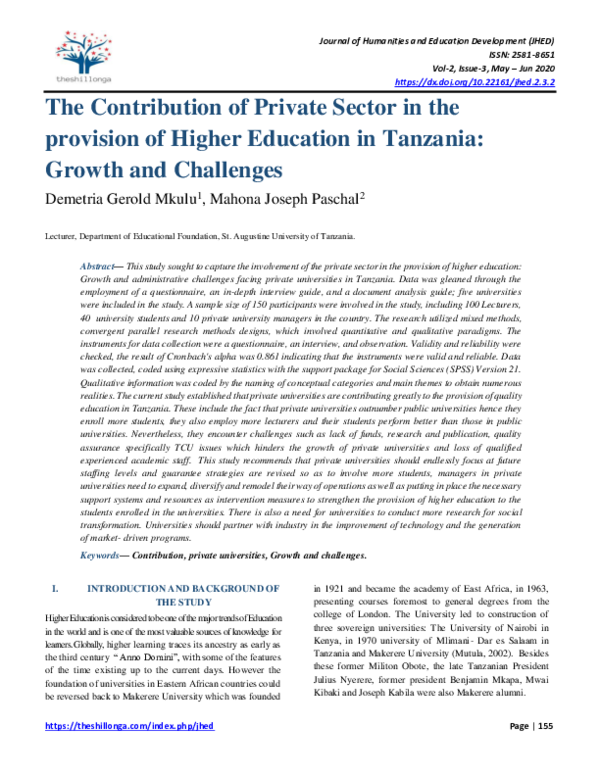 (PDF) The Contribution of Private Sector in the provision of Higher ...