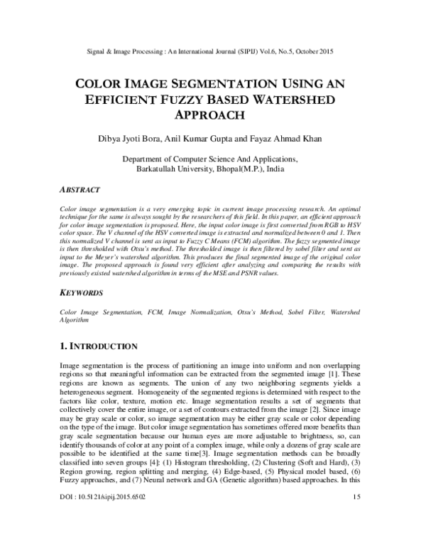 (PDF) Color Image Segmentation Using an Efficient Fuzzy Based Watershed Approach