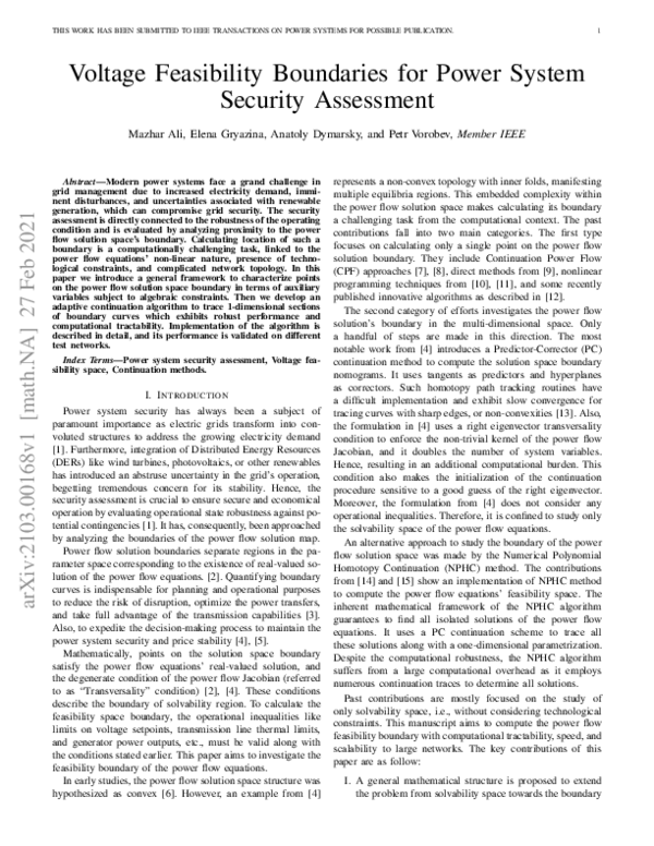Pdf Voltage Feasibility Boundaries For Power System Security Assessment