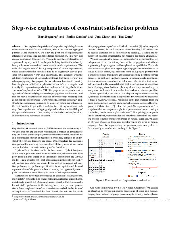 Pdf Step Wise Explanations Of Constraint Satisfaction Problems Bart Bogaerts