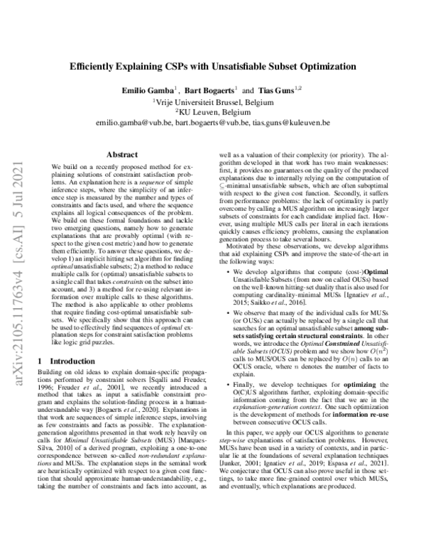 (PDF) Efficiently Explaining CSPs with Unsatisfiable Subset Optimization