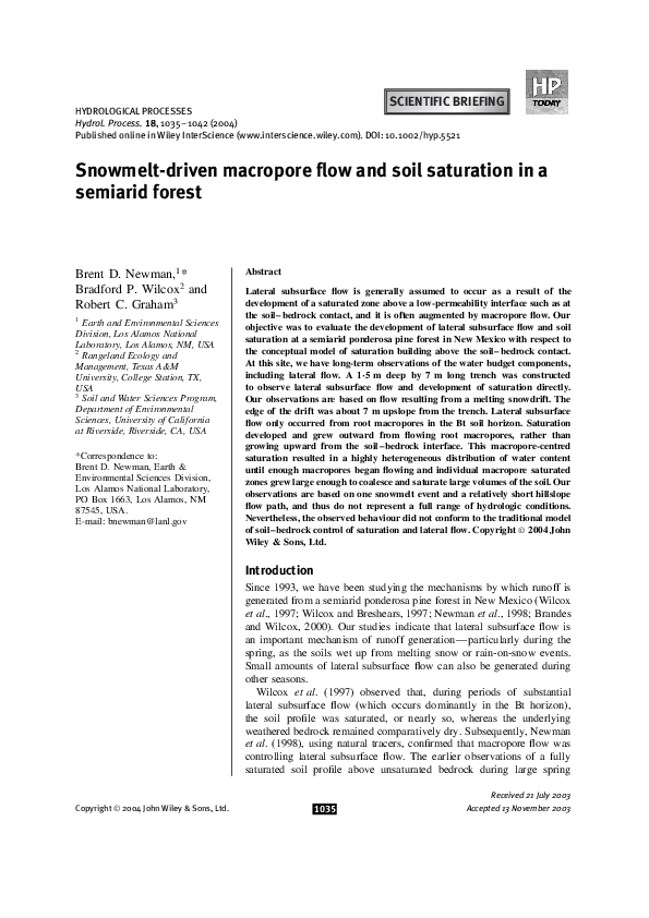 (PDF) Snowmelt-driven macropore flow and soil saturation in a semiarid ...