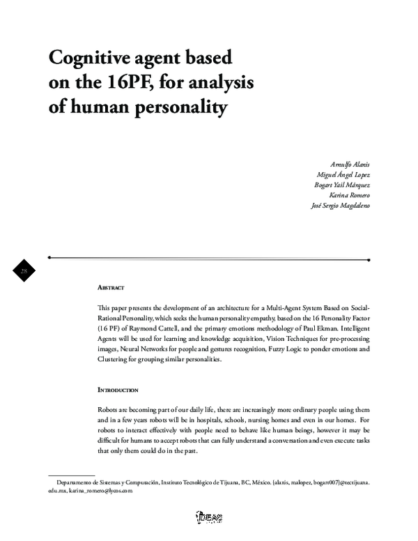 (PDF) Cognitive agent based on the 16PF, for analysis of human personality