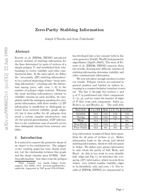 (PDF) Zero-Parity Stabbing Information