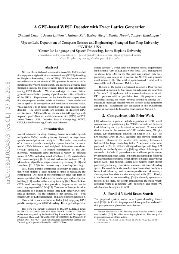 (PDF) A GPU-based WFST Decoder with Exact Lattice Generation