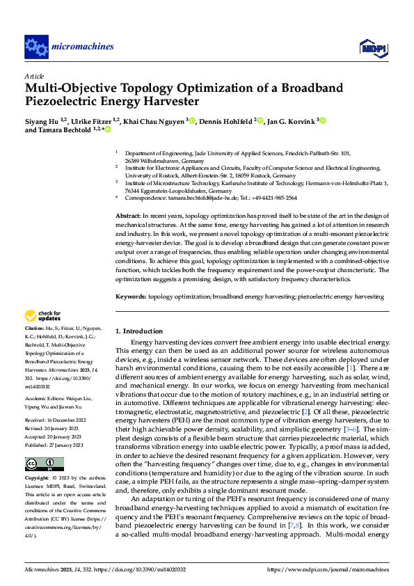 (PDF) Multi-Objective Topology Optimization of a Broadband Piezoelectric Energy Harvester
