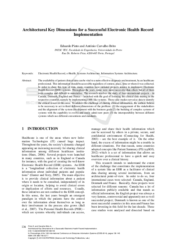 (PDF) Architectural Key Dimensions for a Successful Electronic Health Record Implementation