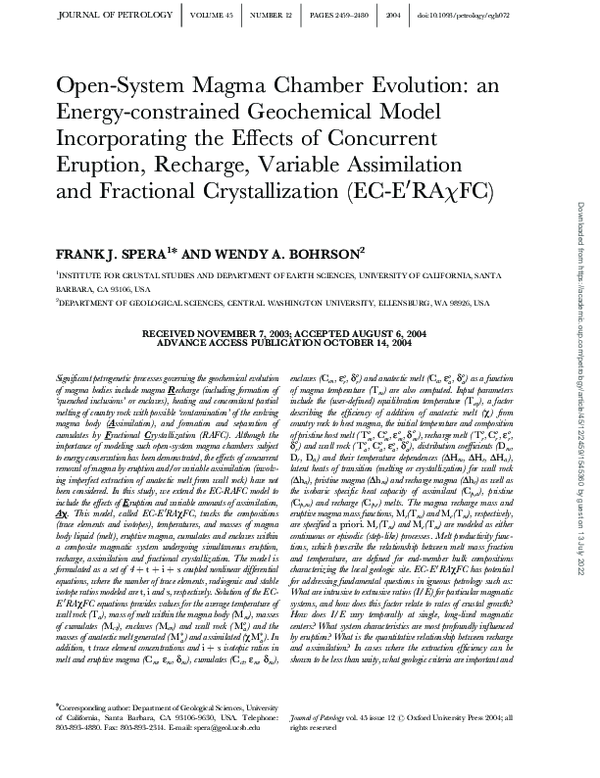 (PDF) Open-System Magma Chamber Evolution: an Energy-constrained Geochemical Model Incorporating ...