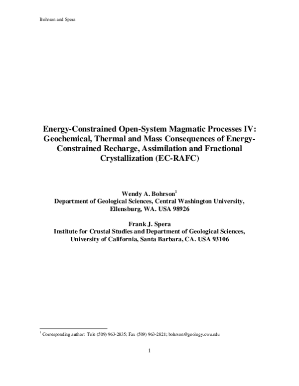 (PDF) Energy-constrained open-system magmatic processes IV: Geochemical, thermal and mass ...