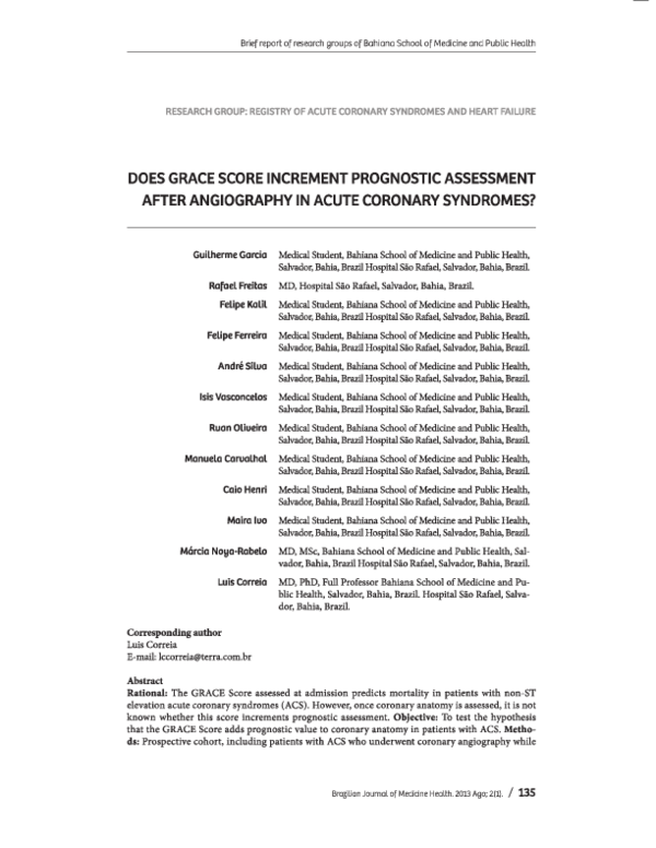 (PDF) Does Grace Score Increment Prognostic Assessment After ...