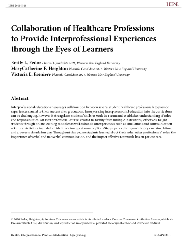 (PDF) Collaboration of Healthcare Professions to Provide ...