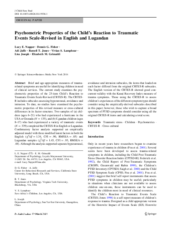 (PDF) Psychometric Properties of the Child’s Reaction to Traumatic ...