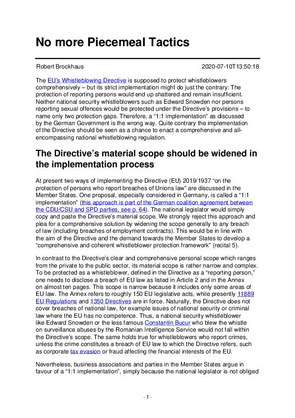 (PDF) No more Piecemeal Tactics