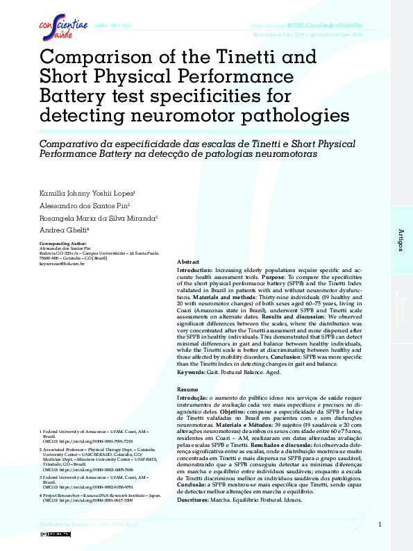 (PDF) Comparison of the Tinetti and Short Physical Performance Battery ...