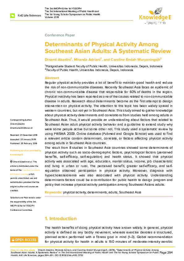 (PDF) Determinants of Physical Activity Among Southeast Asian Adults: A Systematic Review
