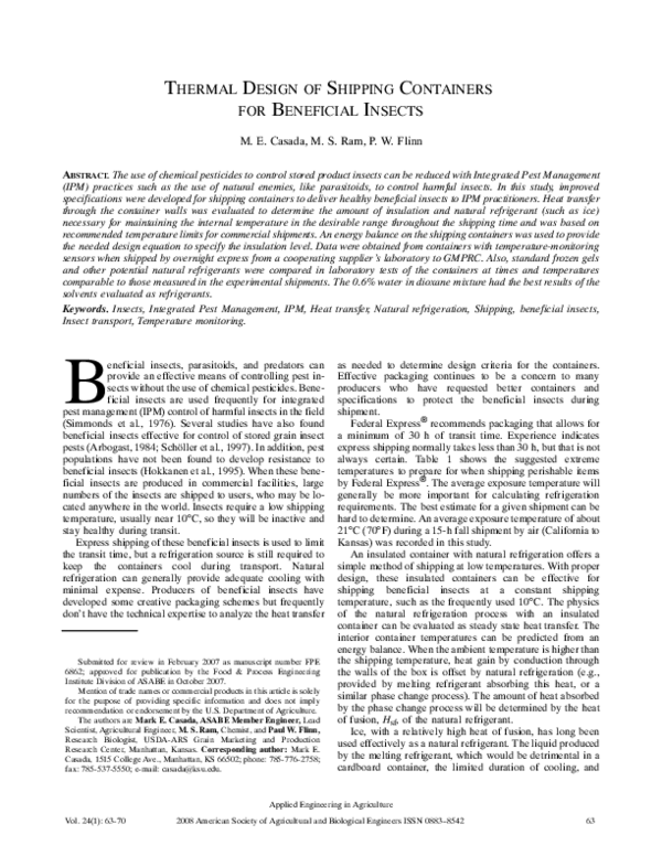 (PDF) Thermal Design of Shipping Containers for Beneficial Insects