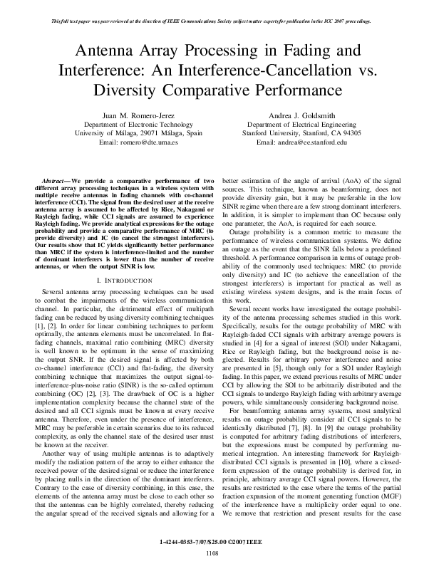 (PDF) Antenna Array Processing in Fading and Interference: An ...