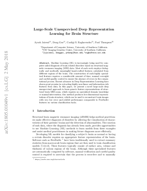 (PDF) Large-Scale Unsupervised Deep Representation Learning for Brain Structure