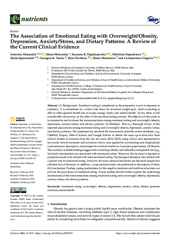 (PDF) The Association of Emotional Eating with Overweight/Obesity, Depression, Anxiety/Stress ...