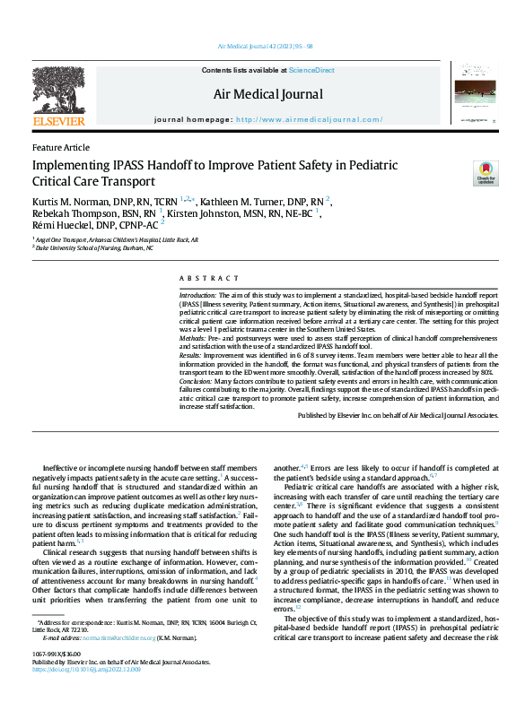 (PDF) Implementing IPASS Handoff to Improve Patient Safety in Pediatric ...