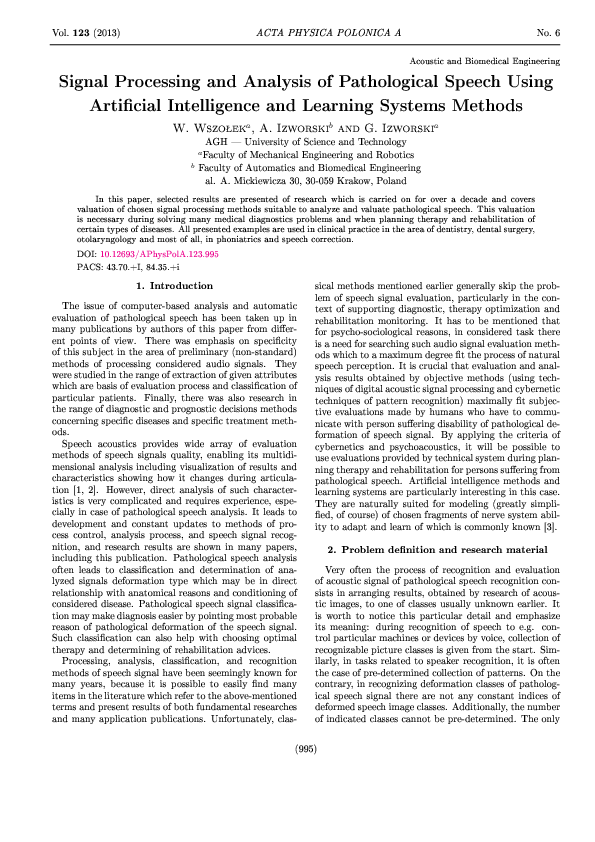 (PDF) Signal Processing and Analysis of Pathological Speech Using Artificial Intelligence and ...