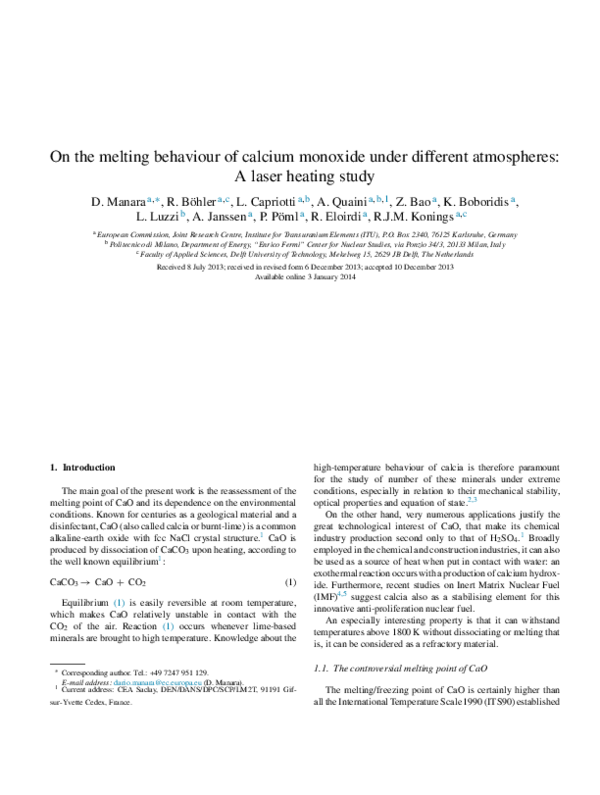 (PDF) On the melting behaviour of calcium monoxide under different ...