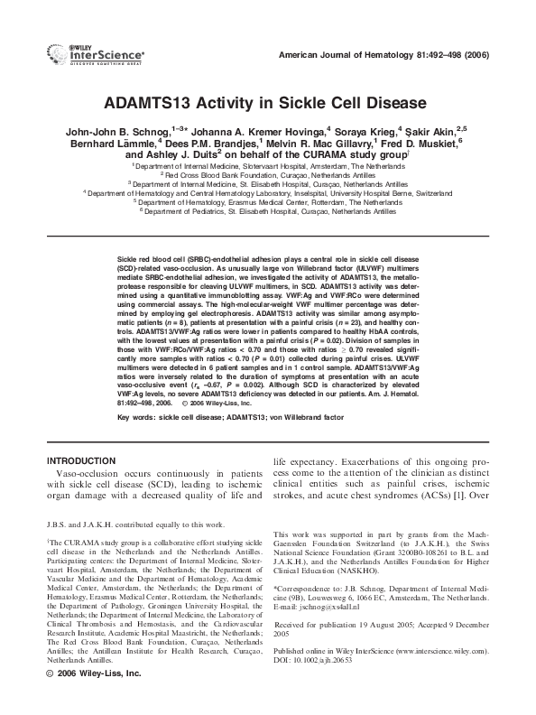 (PDF) ADAMTS13 activity in sickle cell disease | Melvin Mac Gillavry ...