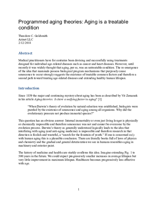 (PDF) Programmed aging theories: Aging is a treatable condition