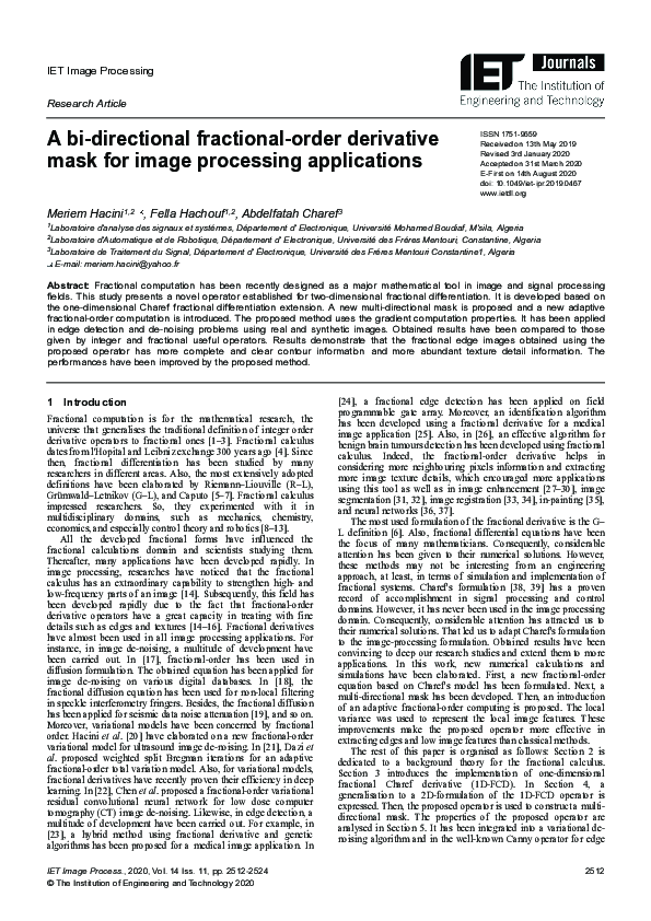 Pdf A Bi‐directional Fractional‐order Derivative Mask For Image Processing Applications