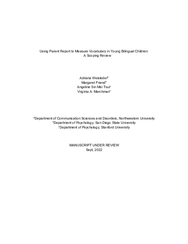 (PDF) Using Parent Report to Measure Vocabulary in Young Bilingual ...