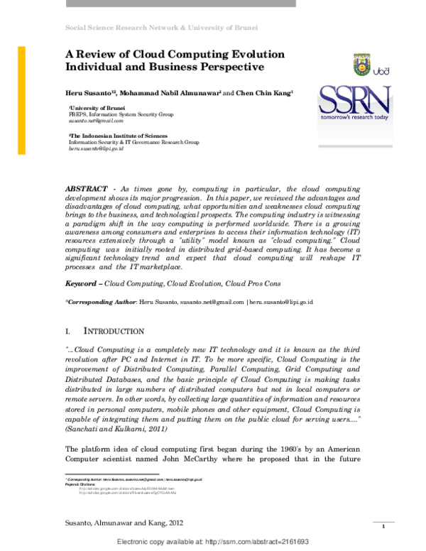 (PDF) A Review of Cloud Computing Evolution Individual and Business ...