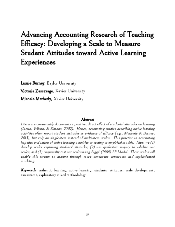 (PDF) Advancing Accounting Research of Teaching Efficacy: Developing a Scale to Measure Student ...