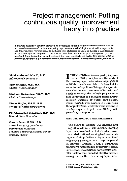(PDF) Project management: Putting continuous quality improvement theory ...