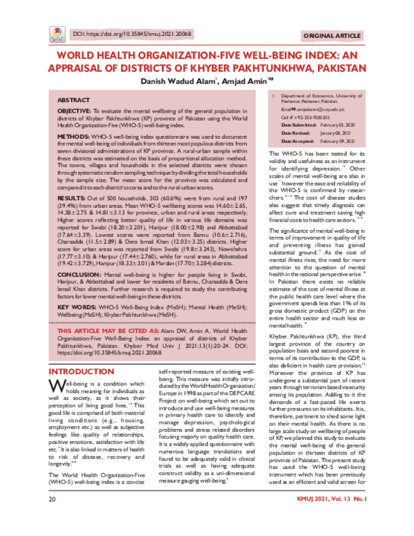 (PDF) World Health Organization-Five Well-Being Index: An Appraisal of ...