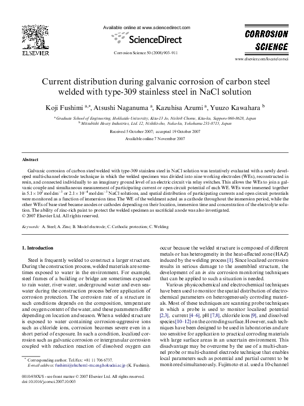 (PDF) Current distribution during galvanic corrosion of carbon steel ...