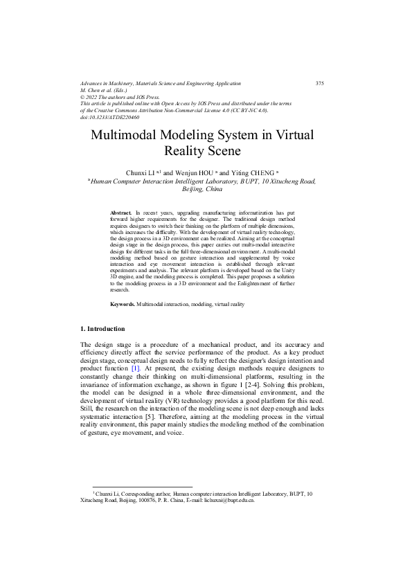 (PDF) Multimodal Modeling System in Virtual Reality Scene