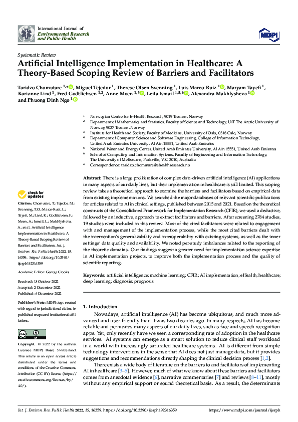 (PDF) Artificial Intelligence Implementation in Healthcare: A Theory-Based Scoping Review of ...