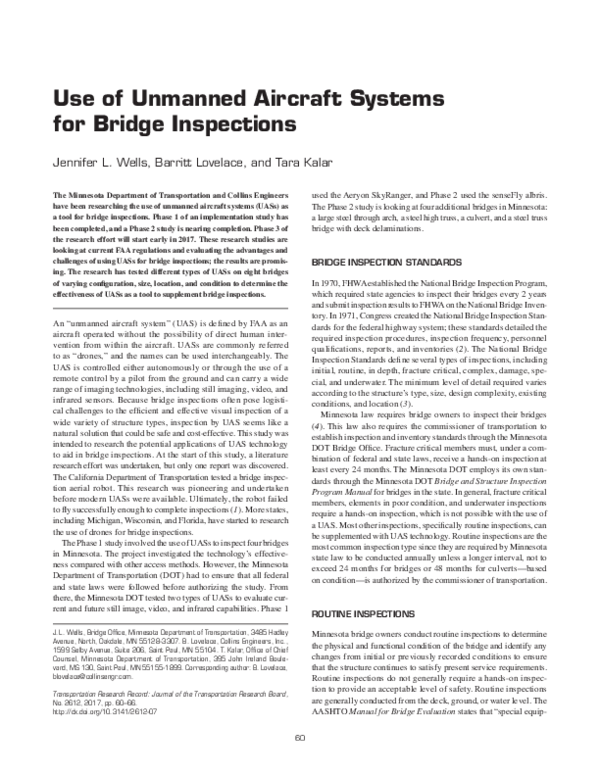 (PDF) Use of Unmanned Aircraft Systems for Bridge Inspections