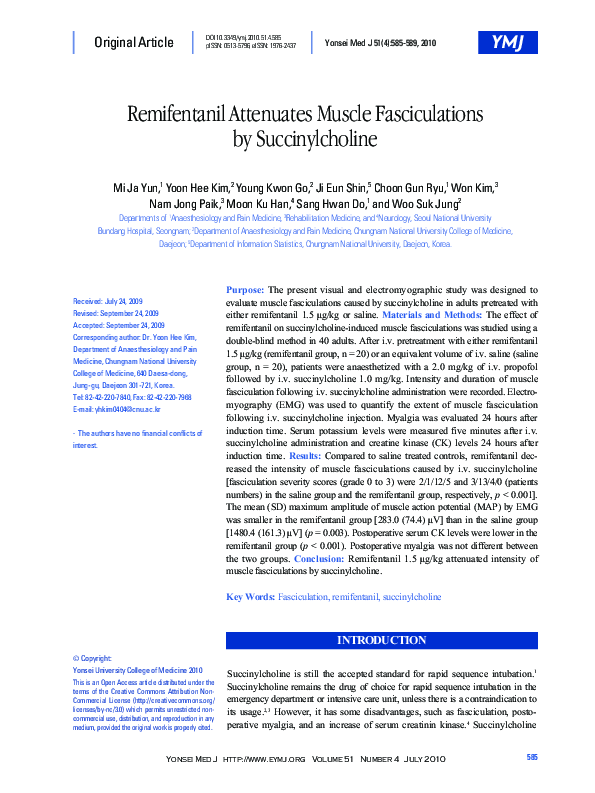 (PDF) Remifentanil Attenuates Muscle Fasciculations by Succinylcholine ...