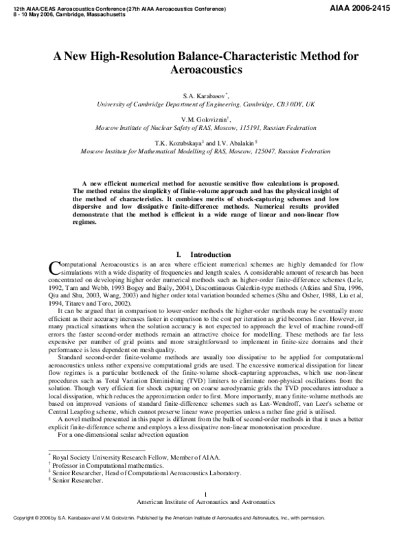 (PDF) A New High-Resolution Balance-Characteristic Method for Aeroacoustics