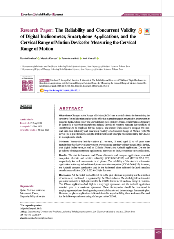(PDF) The Reliability and Concurrent Validity of Digital Inclinometer, Smartphone Applications ...