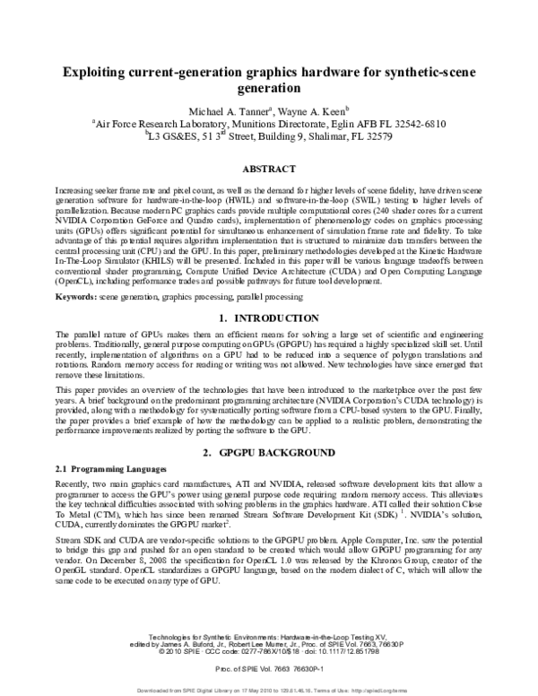 (PDF) Exploiting current-generation graphics hardware for synthetic ...